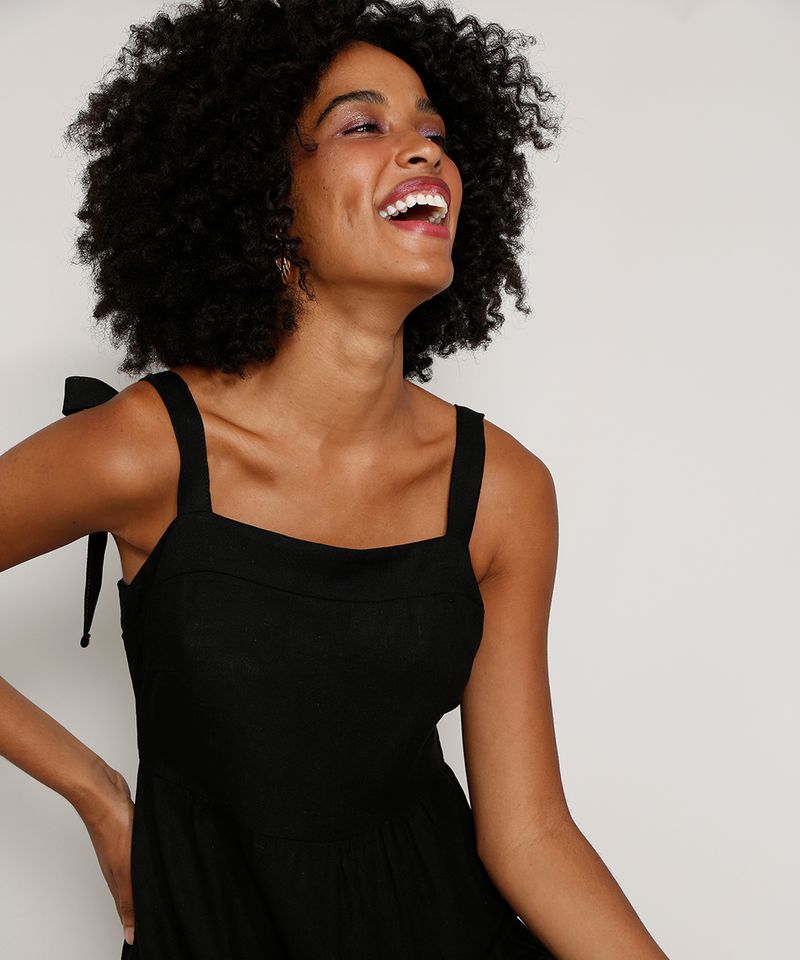 Vestido Feminino Longo com Recortes Alça Laço Preto - CeA | Moda ...