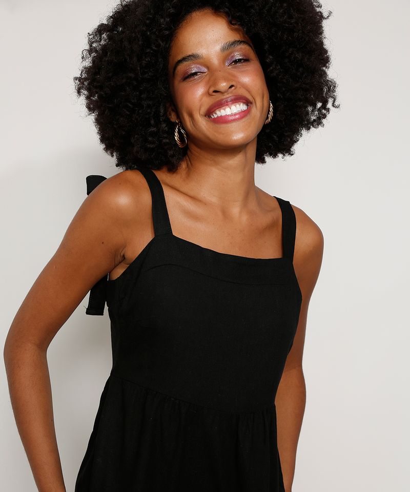Vestido Feminino Longo com Recortes Alça Laço Preto - CeA | Moda ...