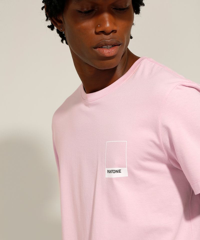 Camiseta de Algodão Manga Curta Gola Careca Pantone Rosa - C&A