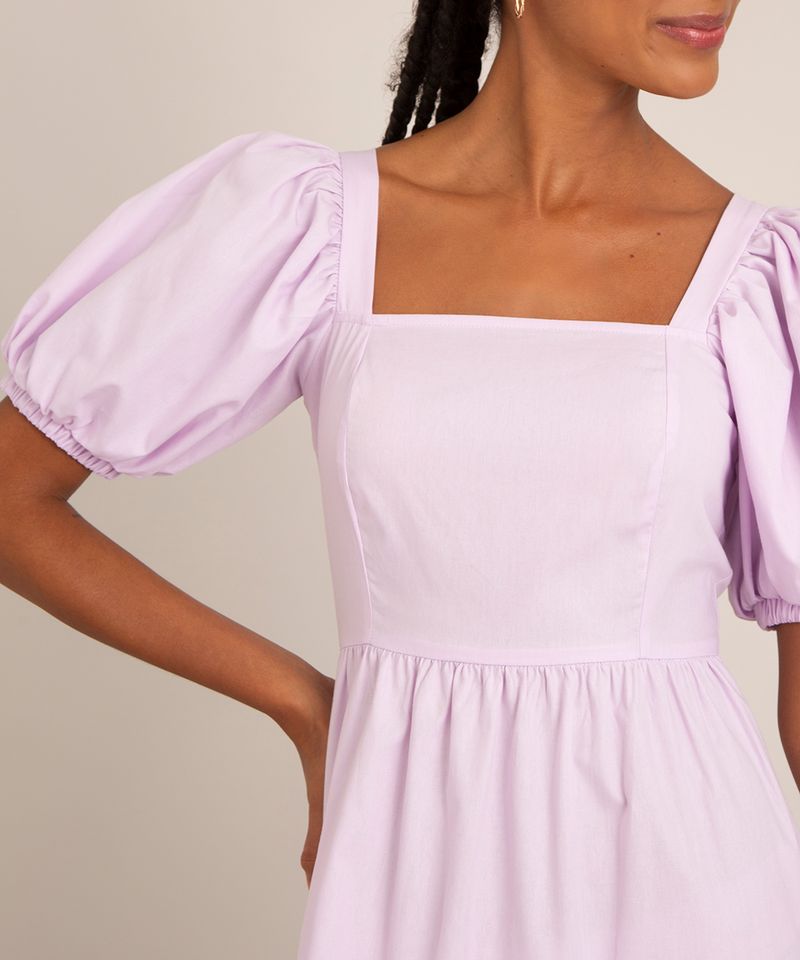 vestido midi de algodão com recortes manga bufante lilás - CeA | Moda ...