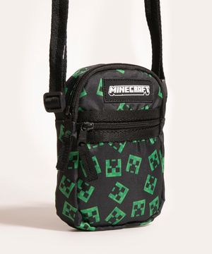 bolsa infantil shoulder bag minecraft preta