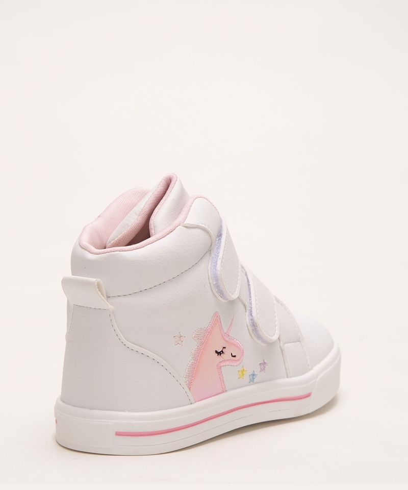 tênis infantil cano alto velcro unicórnio branco - C&A