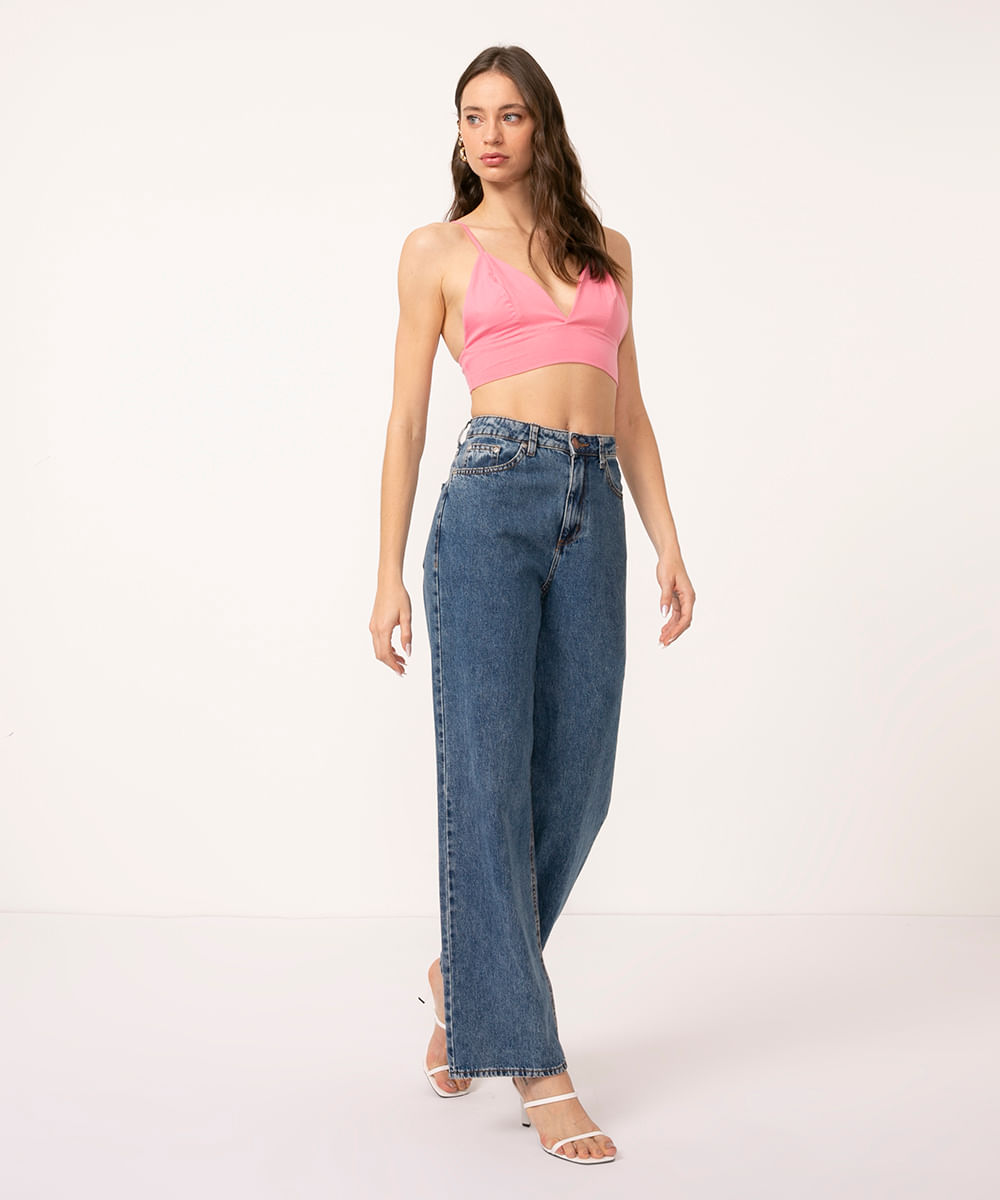 top cropped triângulo alça fina rosa - C&A