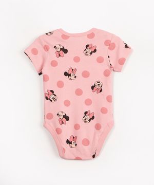 body infantil manga curta minnie mouse rosa