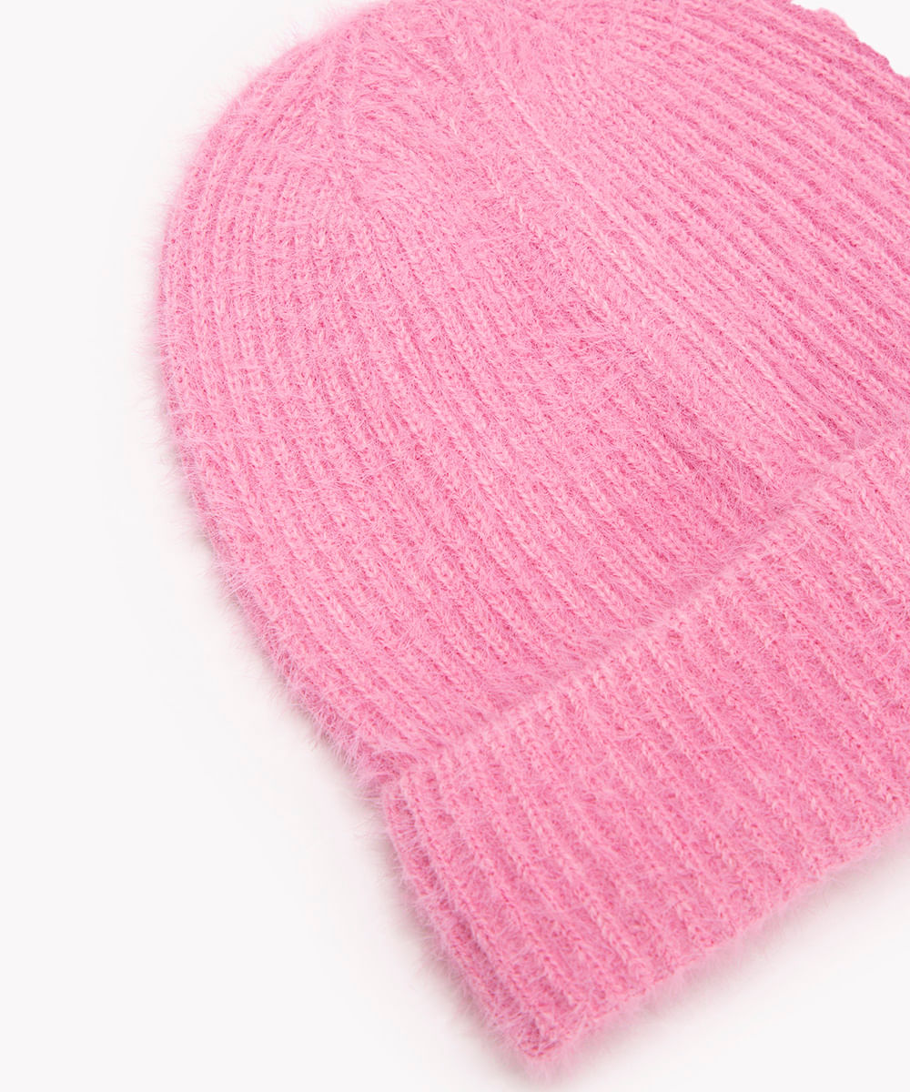 gorro de tricô canelado com pelinho rosa - C&A