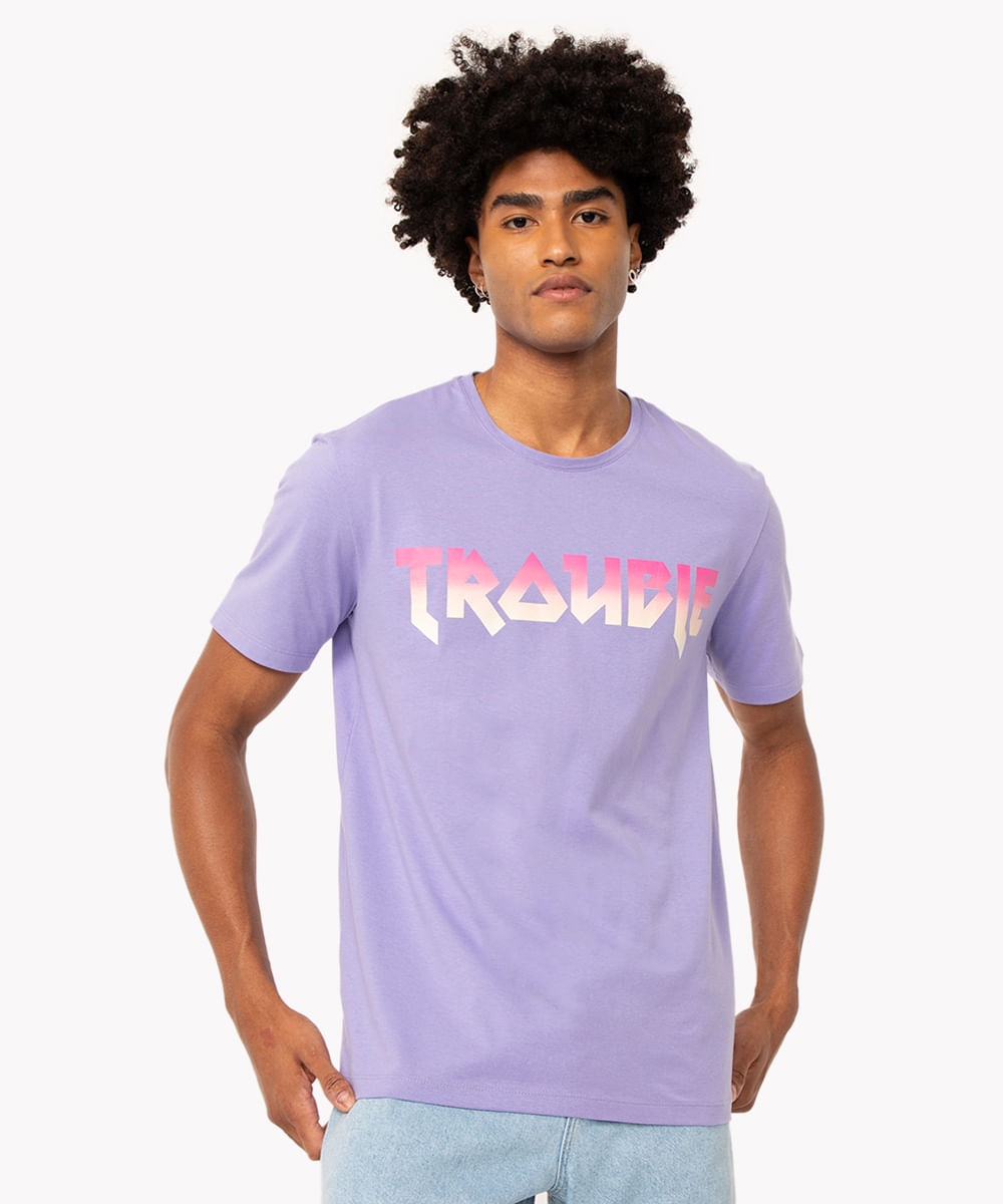 camiseta de algodão trouble manga curta lilás - C&A camiseta de algodão trouble manga curta lilás - C&A