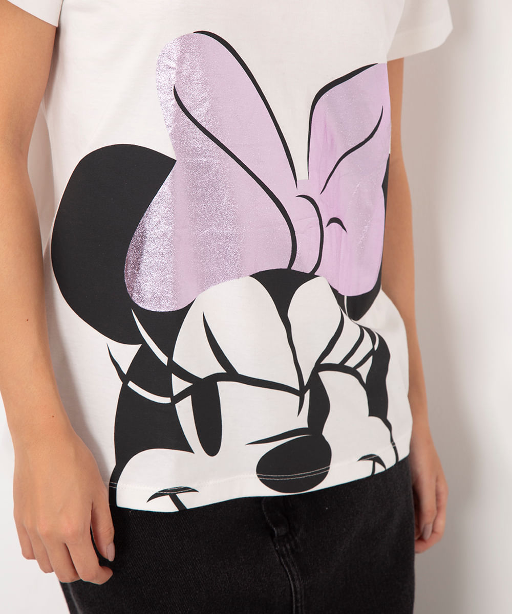 camiseta de algodão manga curta minnie off white