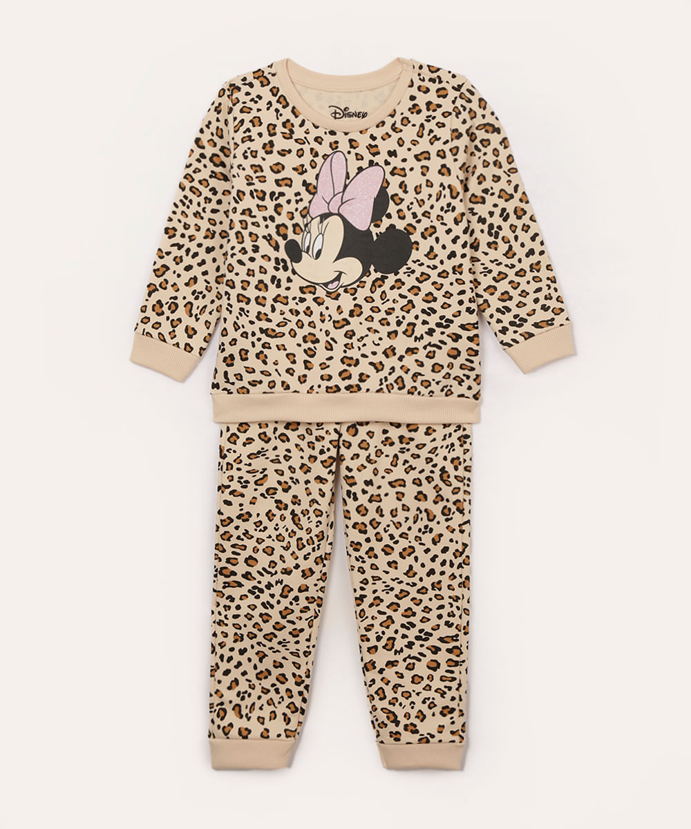 conjunto de moletom infantil minnie oncinha bege