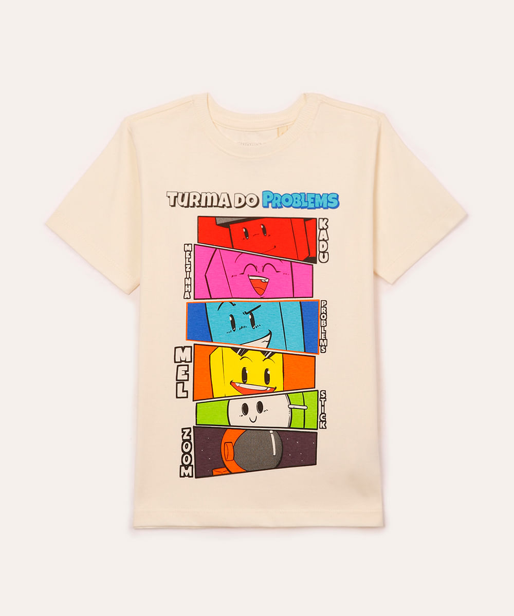 camiseta de algodão infantil turma do problems off white