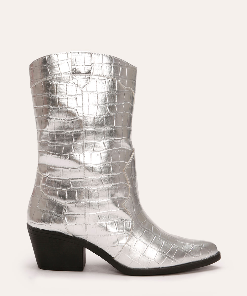 bota western croco metalizada oneself prateada