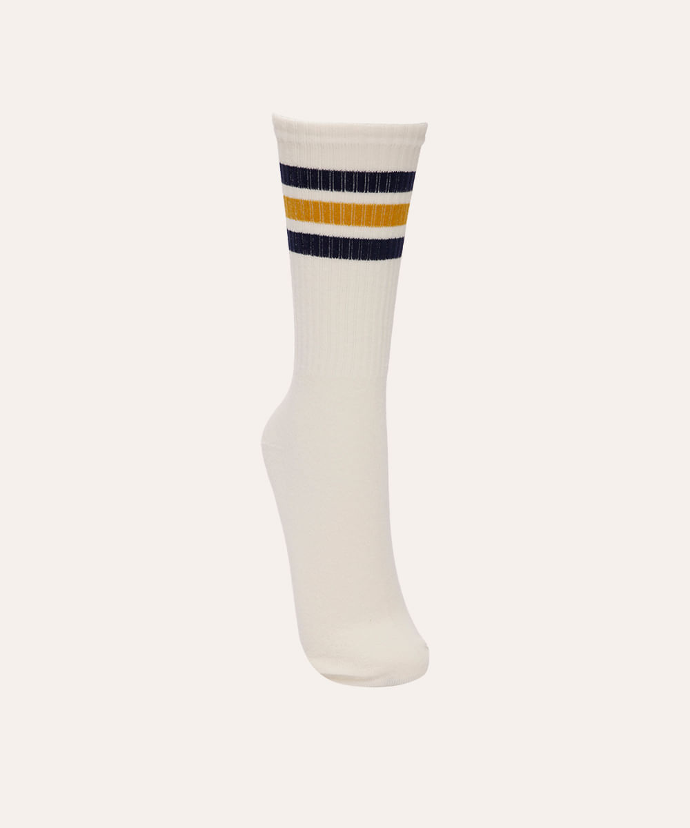 meia cano longo listrada off white