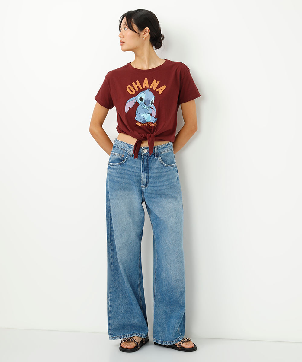 camiseta de algodão com amarração ohana stitch vinho