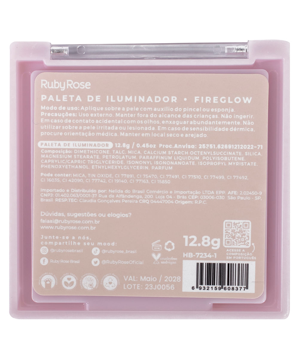 paleta ruby rose de iluminador fireglow dourado