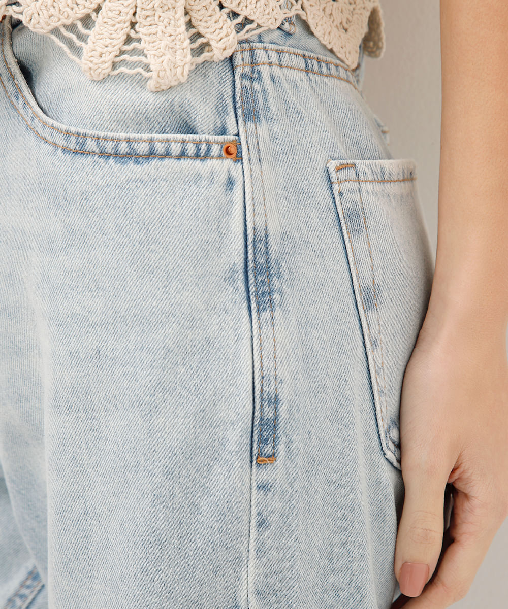 calça wide leg destroyed cintura alta azul