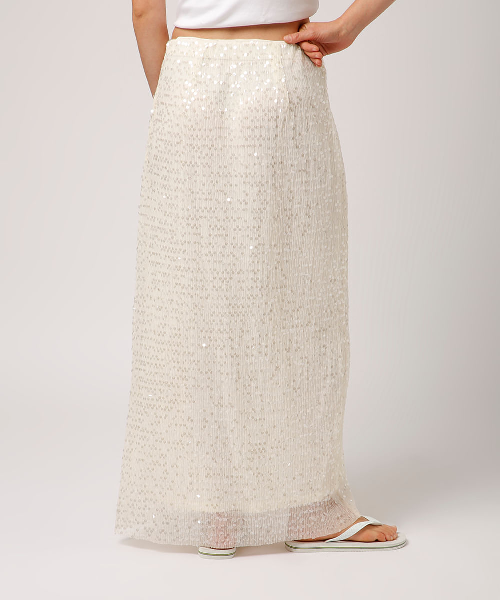 saia longa de tule com paetê mindset off white