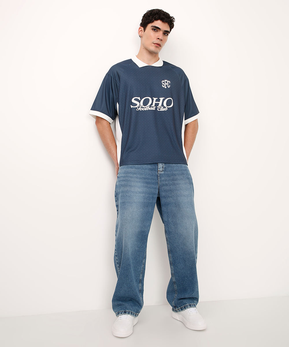 camiseta manga curta soho football club bicolor azul
