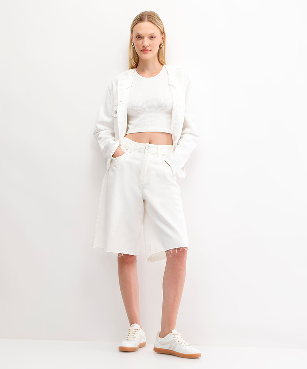 cropped básico feminino texturizado off white