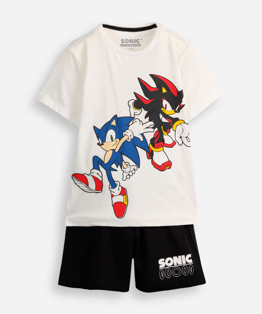 pijama curto infantil sonic e shadow off white