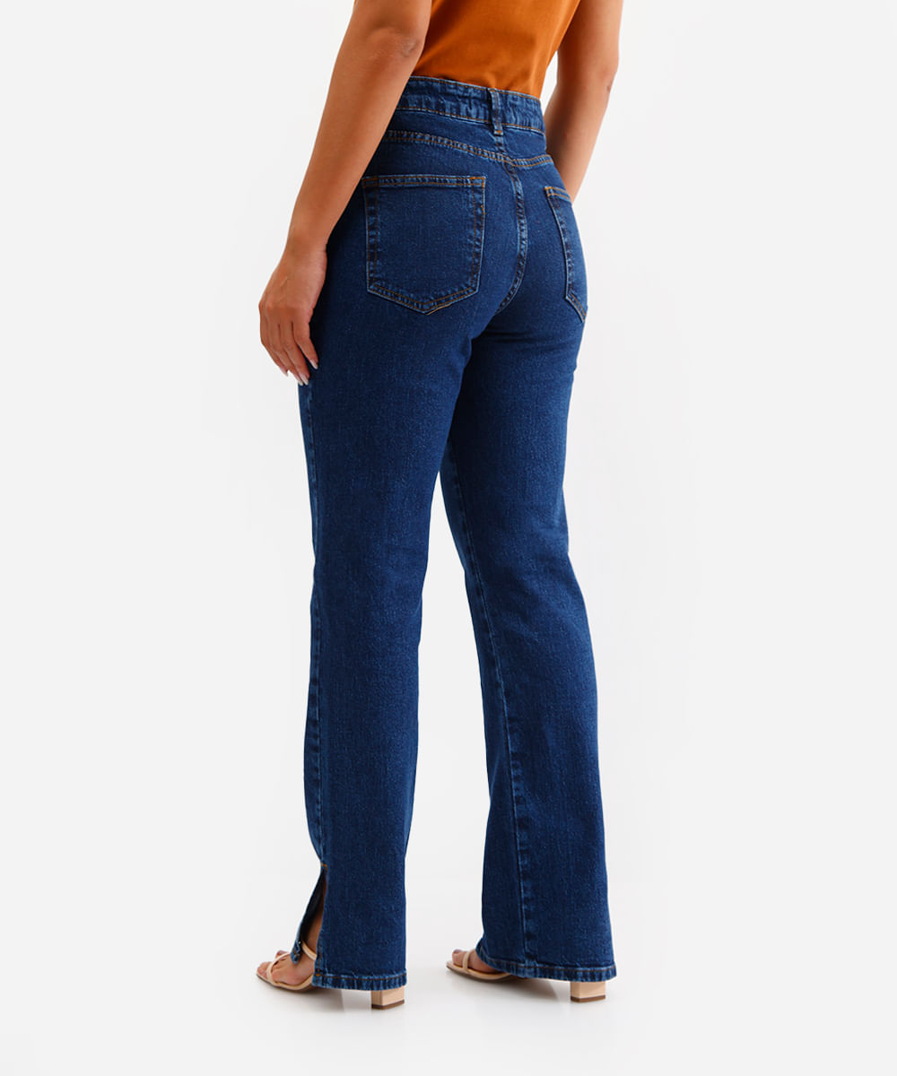 calça reta feminina jeans com fendas azul