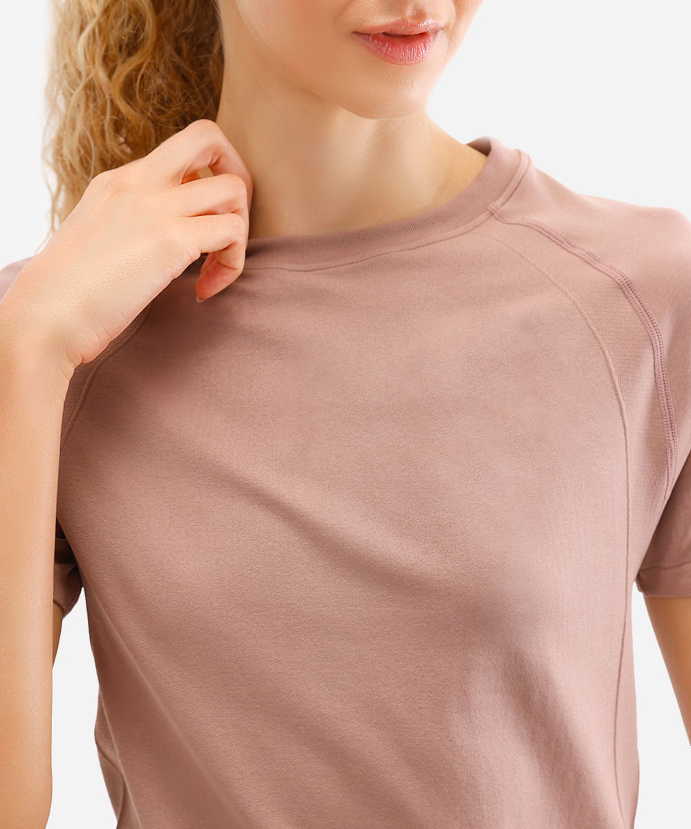 Camiseta Esportiva Feminina De Poliamida Sem Costura Rosa