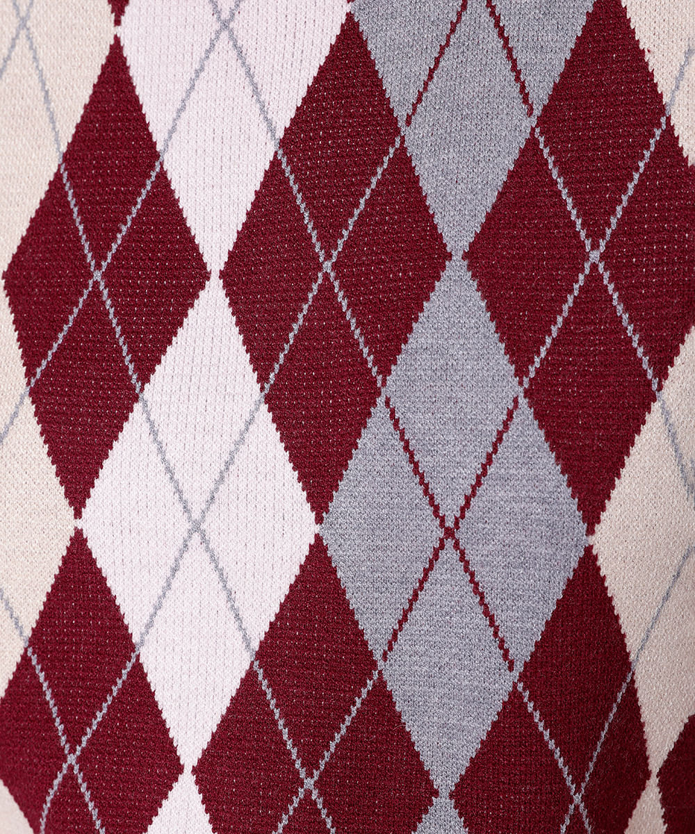 colete feminino de tricot xadrez argyle mindset vinho