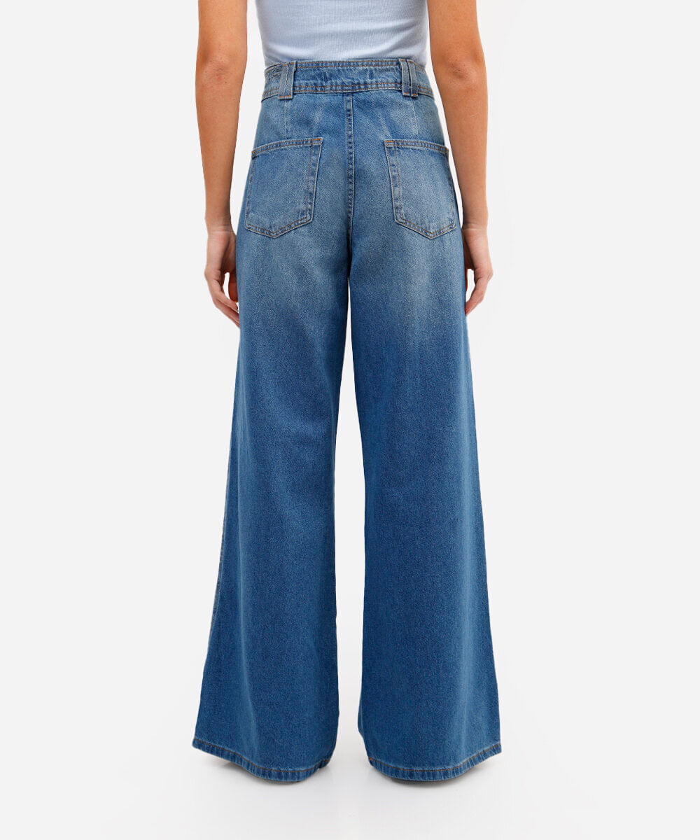 calça wide leg feminina jeans azul