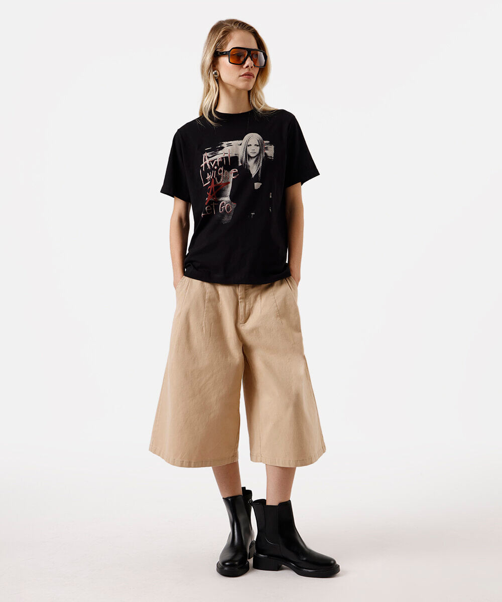 camiseta feminina de algodão avril lavigne preta