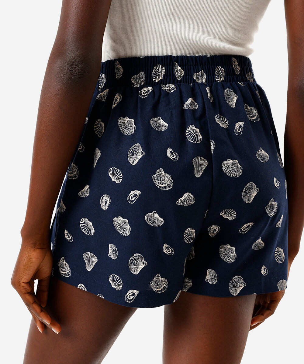 short saia pareô feminino com linho estampado azul