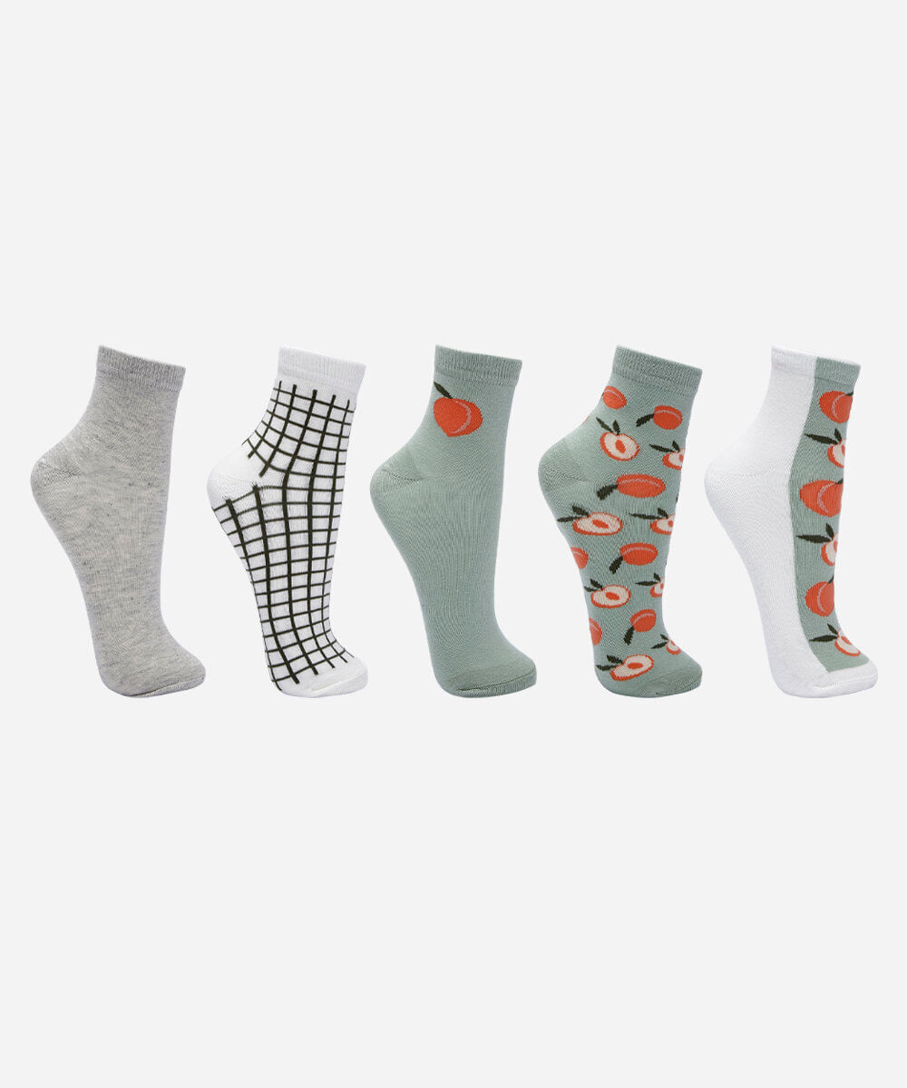 kit de 5 meias femininas estampadas colorida