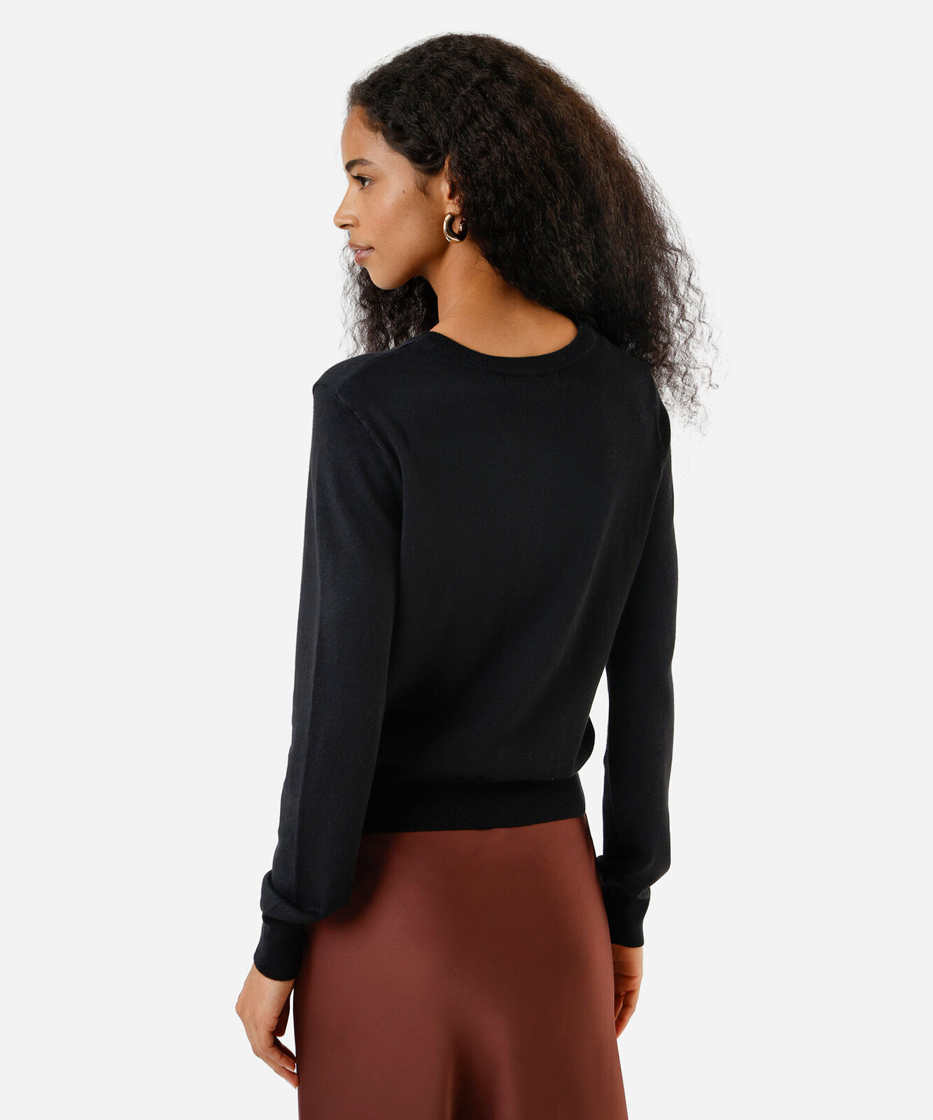 blusa feminina de tricot decote redondo manga longa preta