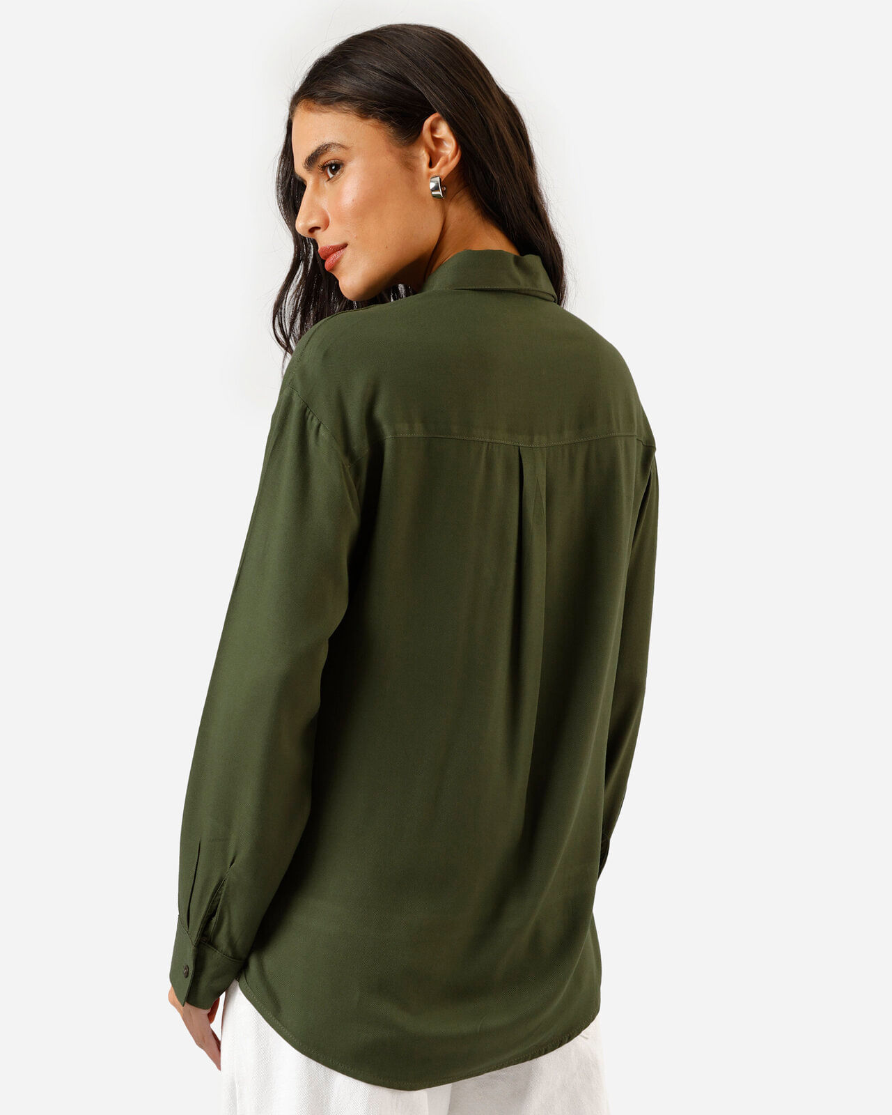 camisa oversized feminina de viscose manga longa verde