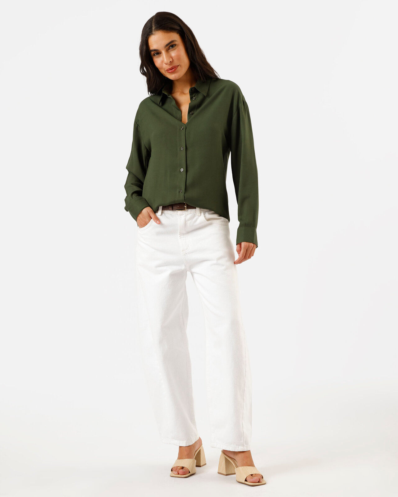 camisa oversized feminina de viscose manga longa verde